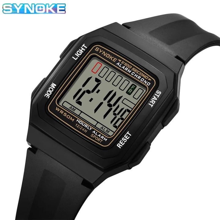 SYNOKE Men Rectangular Sports Electronic Watch Waterproof Night Light ...