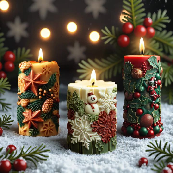 Christmas Cylinder Aroma Candle Silicone Mold DIY Christmas Snowflake ...