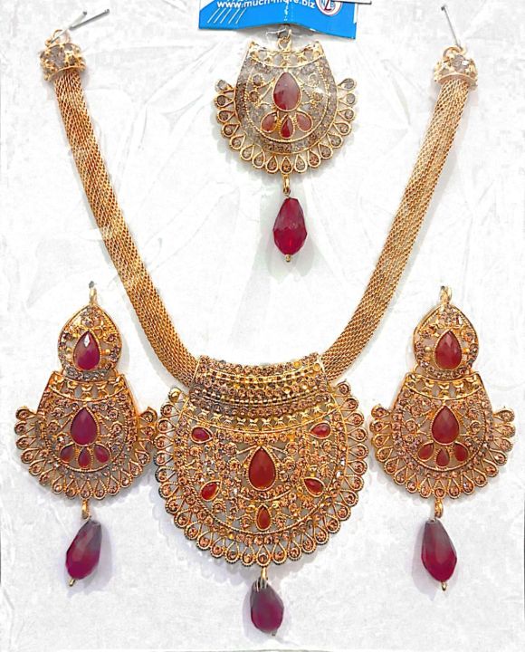 Rajhistani Golden Cut work Jewelry Set With Bindiya | Daraz.pk