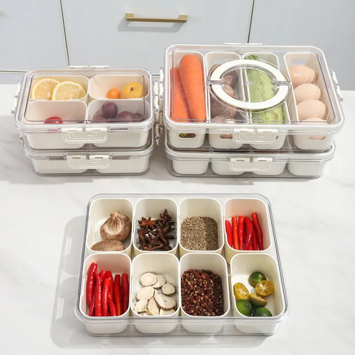 4/8 Grids Food Divided Serving Tray with Lids Fruits Nuts Candy Spice ...