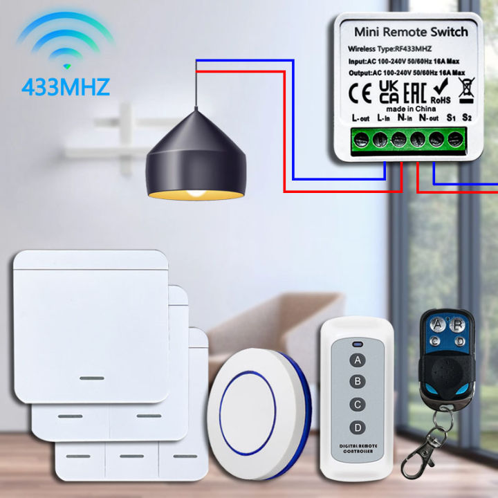 Wireless RF433 Smart Switch Relay Module 1/2/3 Gang Wall Switch 4 Key ...