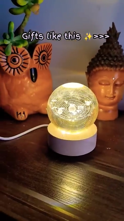 3D Crystal Ball Solar System LED Night Light with Wooden Base,6cm ...