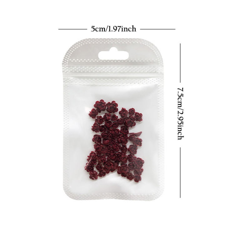 50pcs Red Rose Nail Art Charms 3d Leaves Flowers Nail Decorations ...
