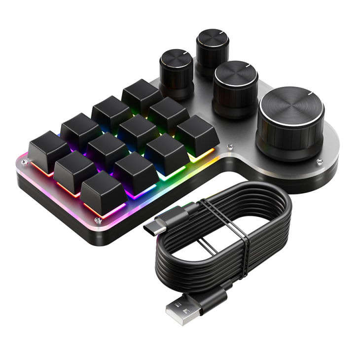 12 Keys 4 Knobs Programming Macro Custom Keyboard RGB Gaming Keypad ...