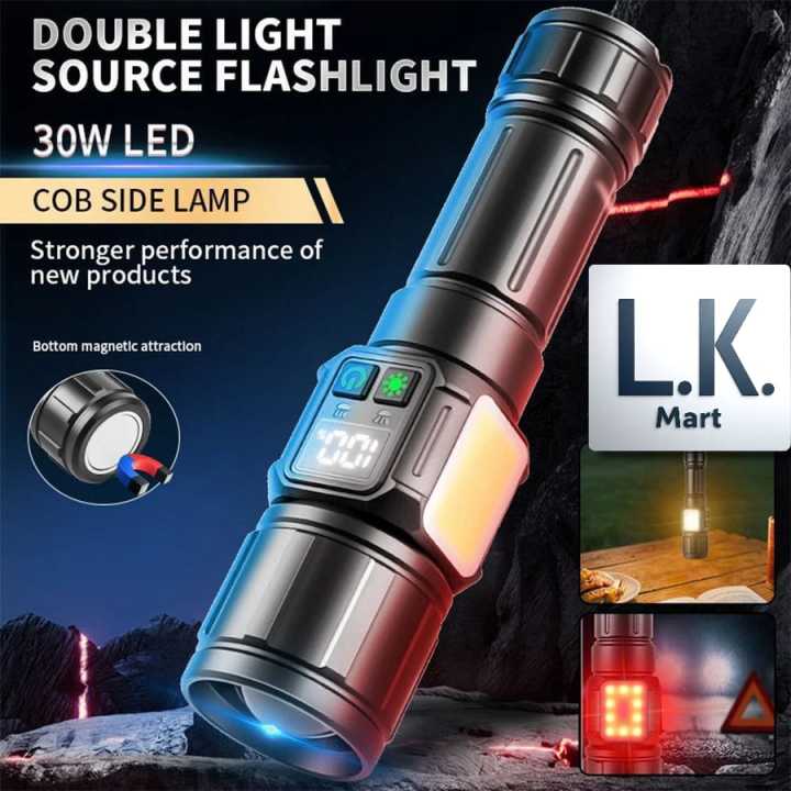 L.K MART 30W Ultra-Bright Dual Light Source LED Flashlight with COB ...