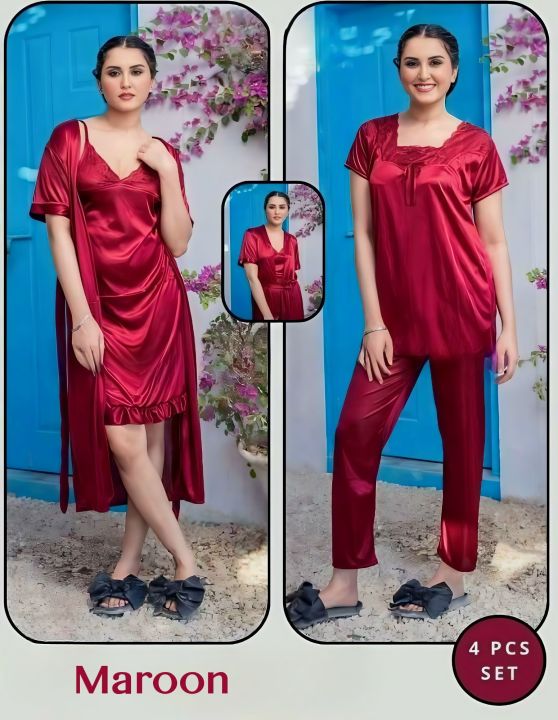 “Latest 4-Piece Silk Bridal Night Dress Set – Luxurious Imported Fabric ...