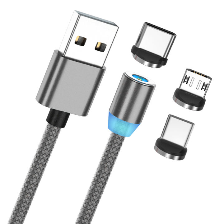 2M Gray Color LED Indicator Magnetic USB C Micro USB Charge Cable for ...