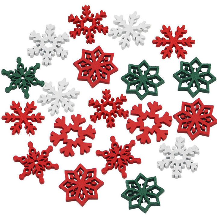 (50 Pieces/pack) 23mm Christmas Snowflake Wood Chips Colorful Diverse ...