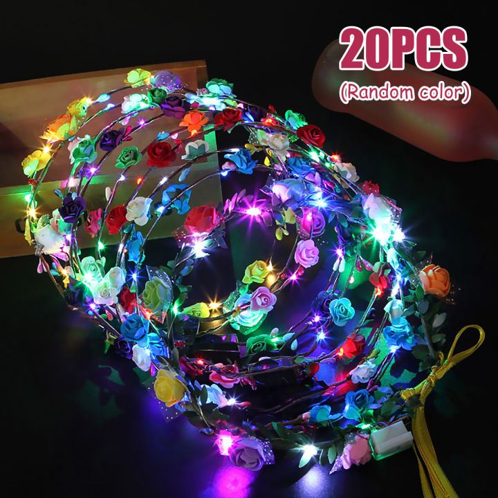 20Pcs LED Flower Crown LED Flower Headband Multicolor Light Up Flower ...