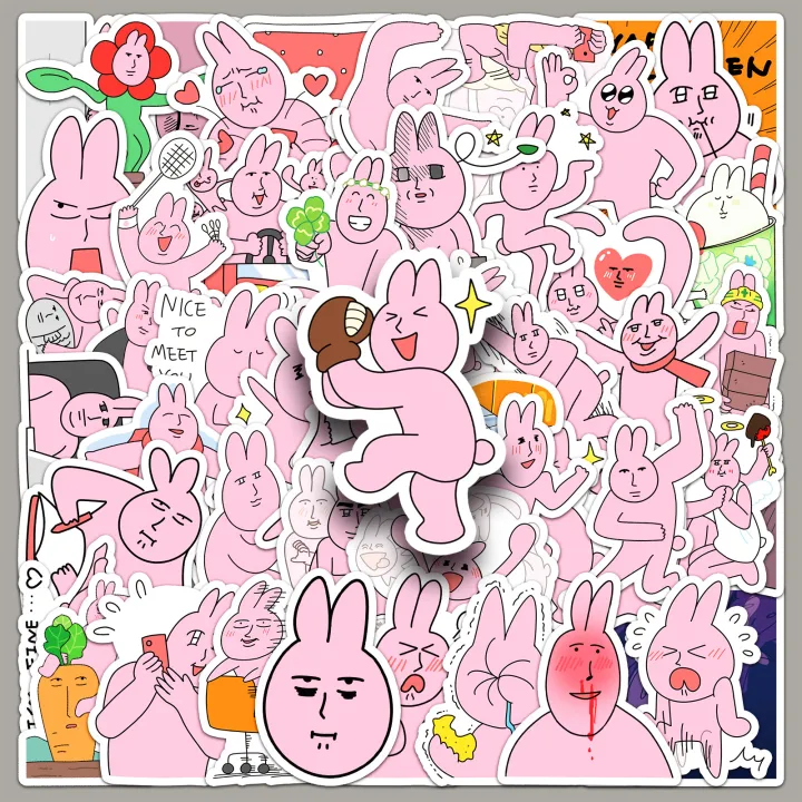 50Pcs Pink Rabbit Sticker Kawaii Anime Cute Girl Fashion Skateboarding ...