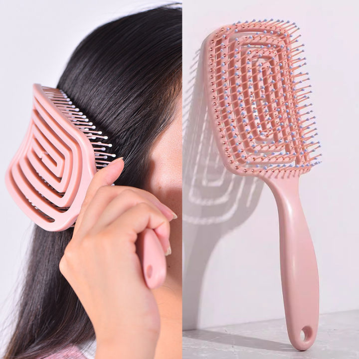 1Pcs Elastic Massage Comb Hollow Out Hair Brush Scalp Massage Combs Hair Styling Detangler Fast ...