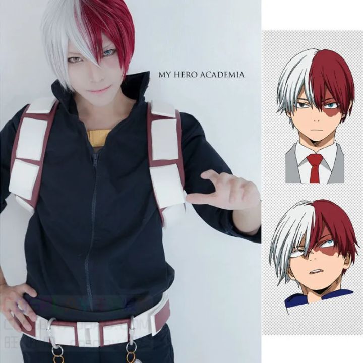 My Hero Academia Shoto Todoroki Cosplay Wig silver White And Red Short ...