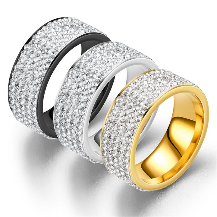 Hip Hop Iced Out Bling Ring 8mm Male Black/Gold/Silver Color Stainless ...