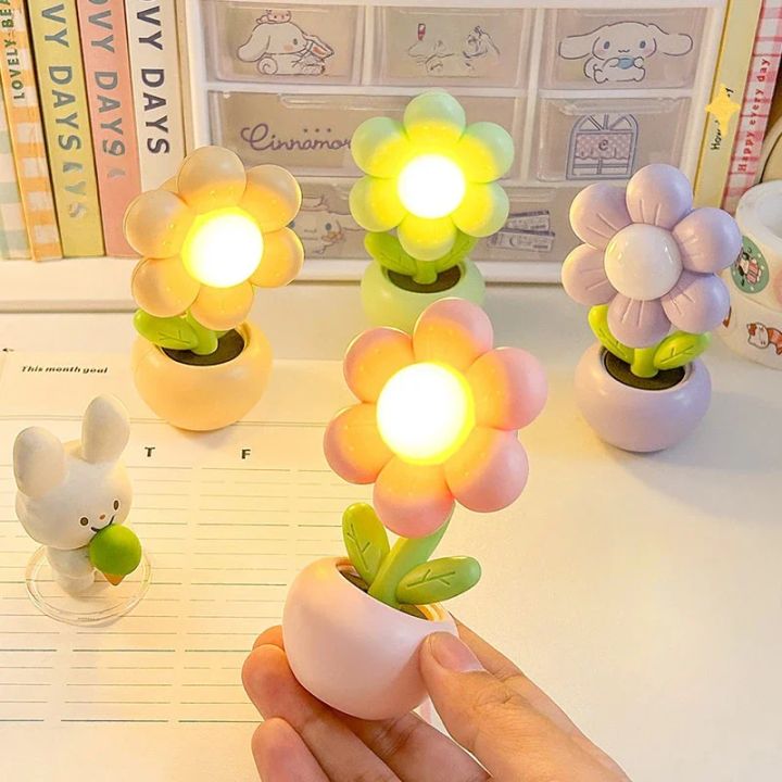 Mini LED Flower Night Light Cute Small Table Lamp Desktop Ornament ...
