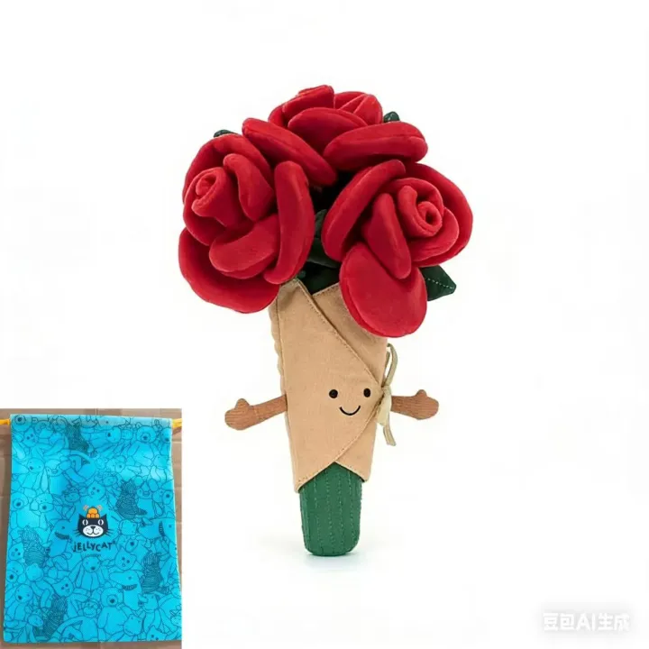 Jellycat plush toy; Love heart series; Bunny; Bouquet of roses; Deep ...