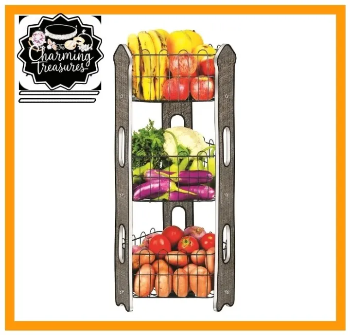 3 Tier Fruit Basket | Vegetable Stand | Premium Laminated Wood Board ...