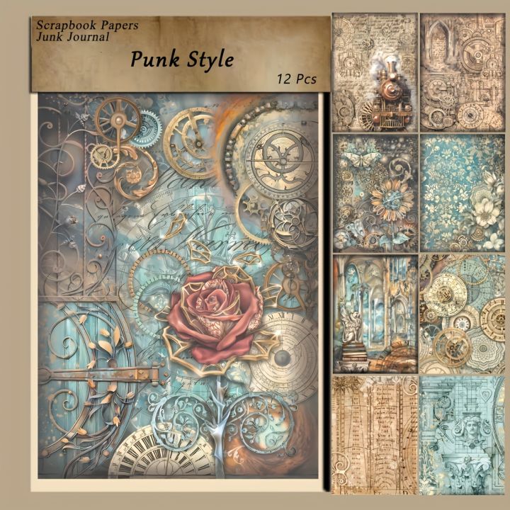 12 Sheets Punk Style Scrapbook Paper Scrapbooking Supplies Craft Paper ...