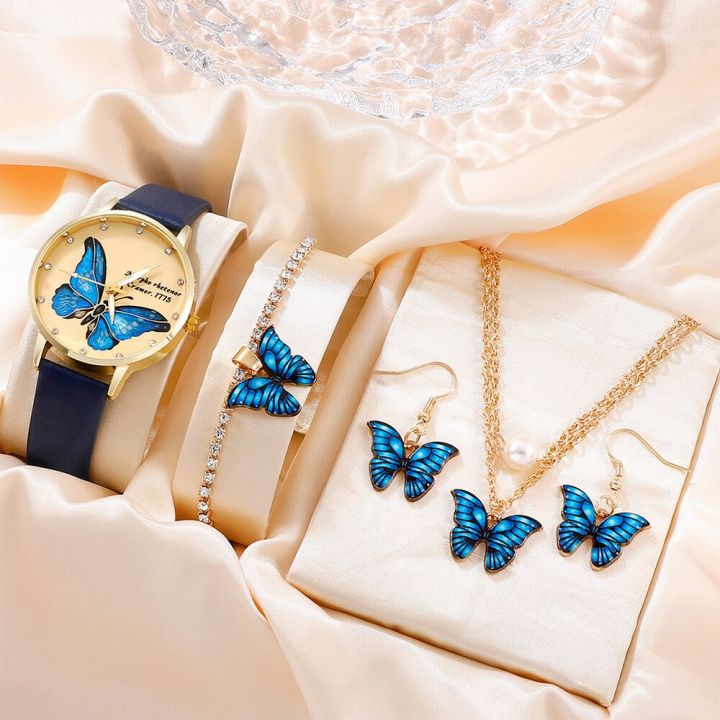 5pcs Set Womens Fashion Quartz Watch Female Clock Butterfly Dial Luxury ...
