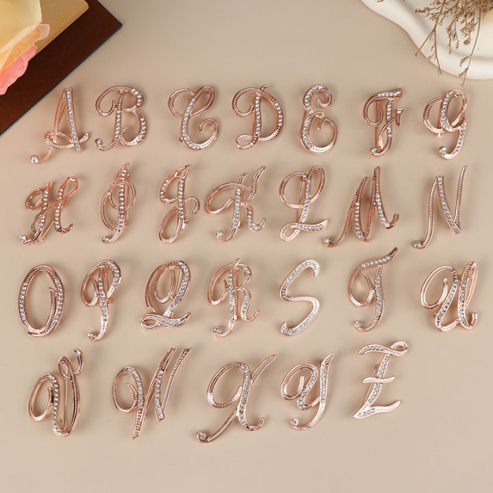 Women Luxury Letter Brooch Pins In Rose Gold Color Rhinestones Crystal ...