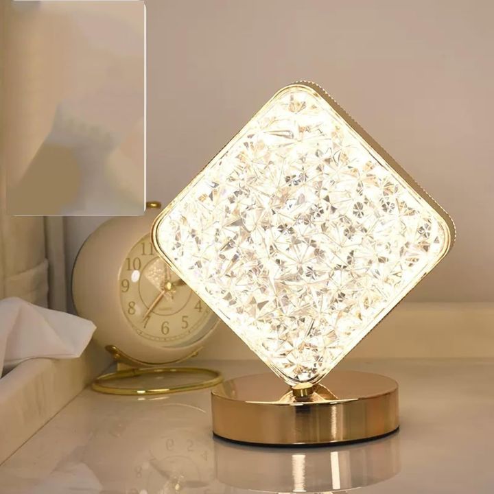 Square Crystal LED Diamond Lamp Cordless Luxury Lamp & Touch Control ...