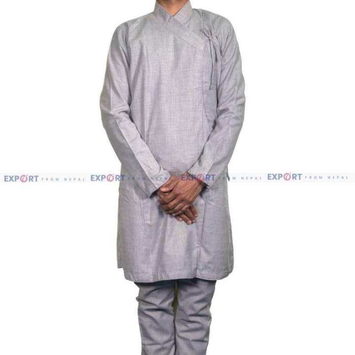 Textured Cotton Full Sleeves Daura Suruwal and No Waistcoat Set For Men ...