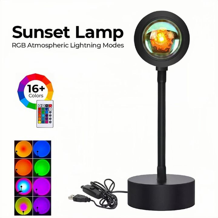 Remote Control RGB Sunset Lamp Projector 16 Colors Changing RGB ...