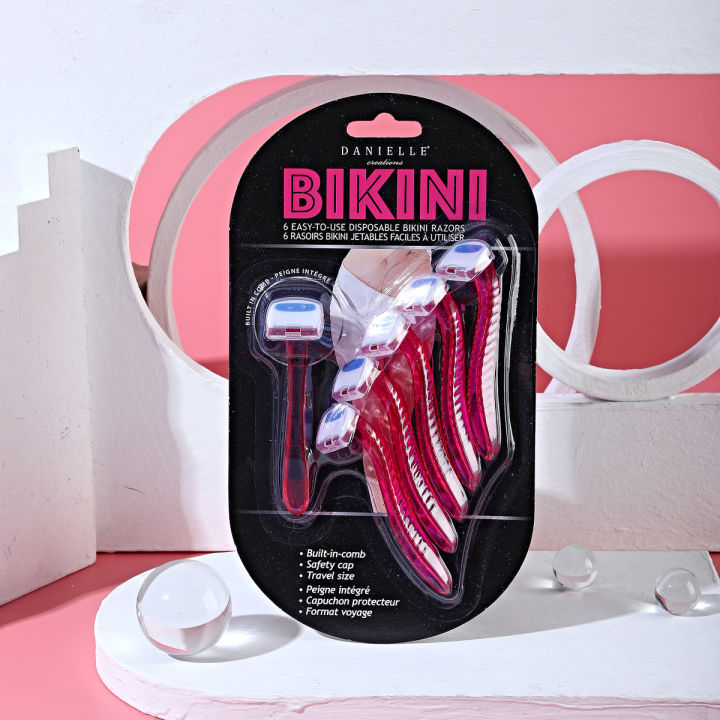 6 Pieces Disposable Women Razor for Bikini Rose Color Plastic Handle ...