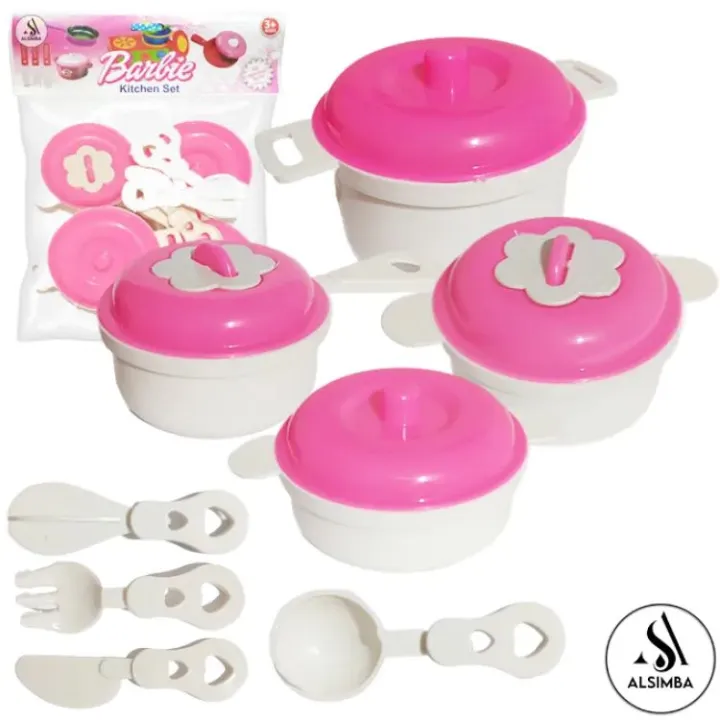 Barbie Kitchen Set 8 Pcs Cookware Toy For Kids Girls - 4 Pcs Plastic ...