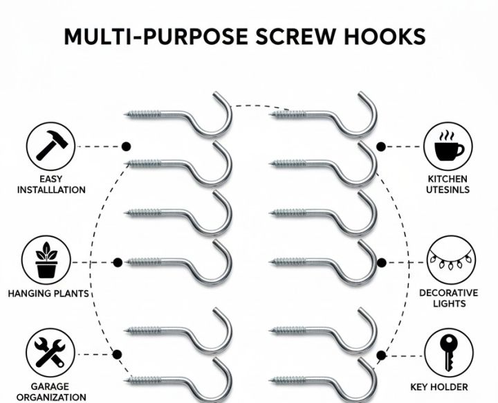 Pack of 12 Heavy-Duty Metal Screw Hooks | Ceiling & Wall Mounted Cup ...