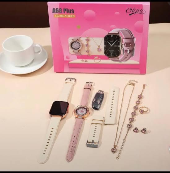 A68 plus ladies combo smartwatch and simple watch with jewellery , best ...