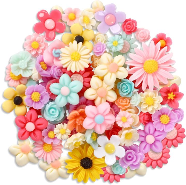 100pcs mixed small daisy rose resin accessories DIY cream glue hairpin ...