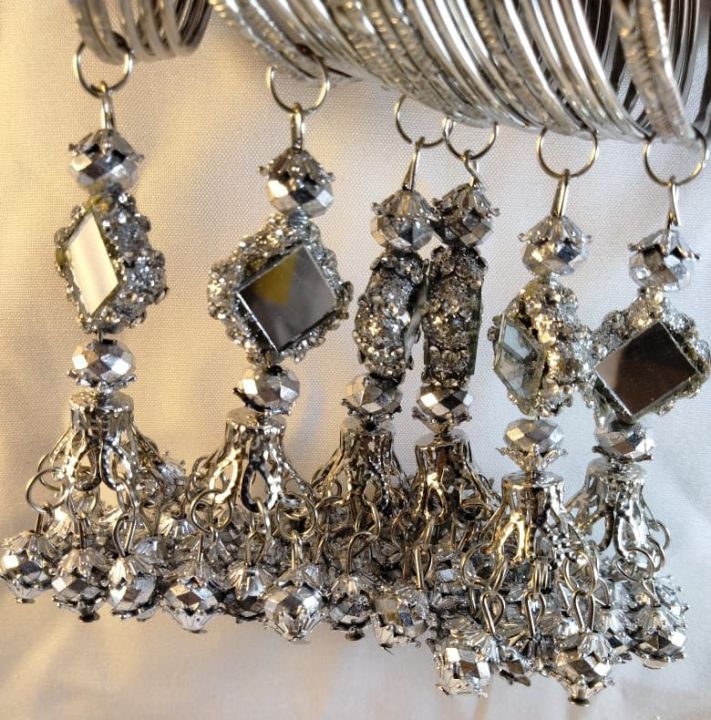 Traditional Silver Bangles with Mirror Work & Jhumki Hangings – Set of ...