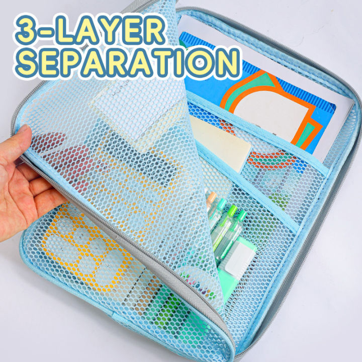HUAJIE L-Shaped Large Opening Mesh File Bag, Multi-Layer Zipper ...