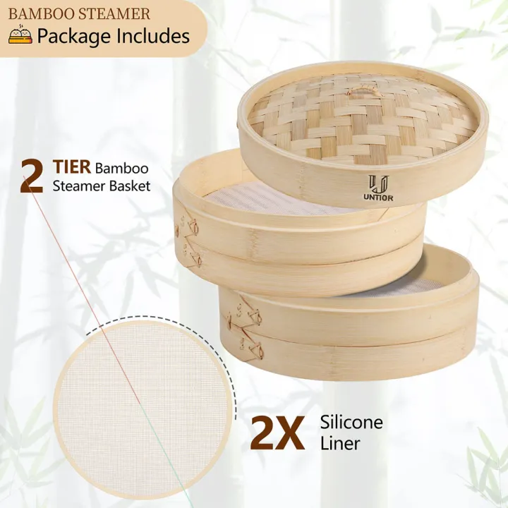 10 Inch Bamboo Steamer With Cover Chinese Steamer Dumplings Bamboo ...