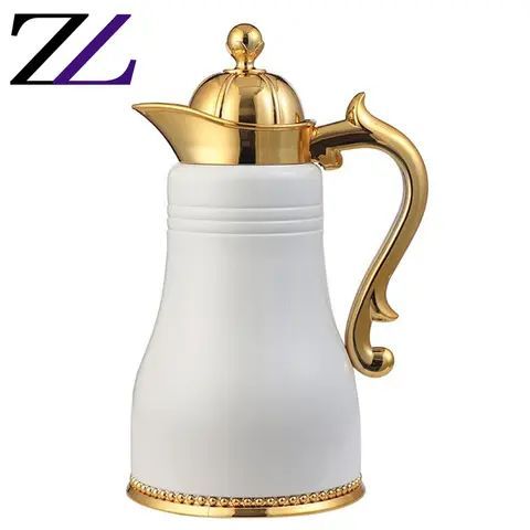 Brass gold camping Arabian hot water milk vacuum flask with warmar ...