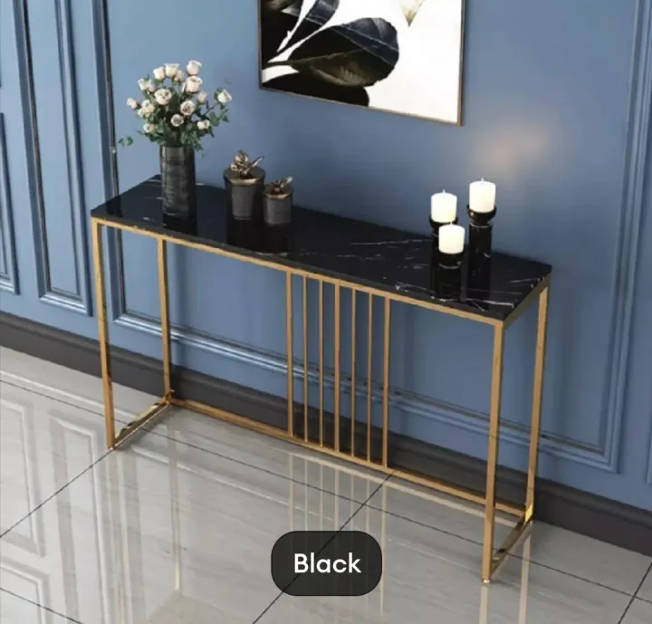 Luxury Golden Metal Console Table with Marble-Design Lasani Top ...