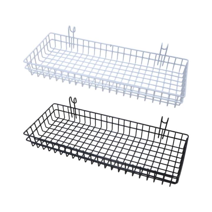 Wire Hanging Basket Shelf Supplies behind A Door Wall Grid Panel for ...