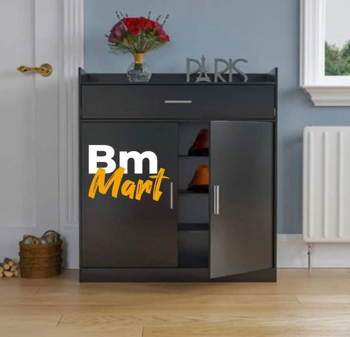 BM-MART ...Shose Rack 2 door & 1 drawer. White and Black colour ...