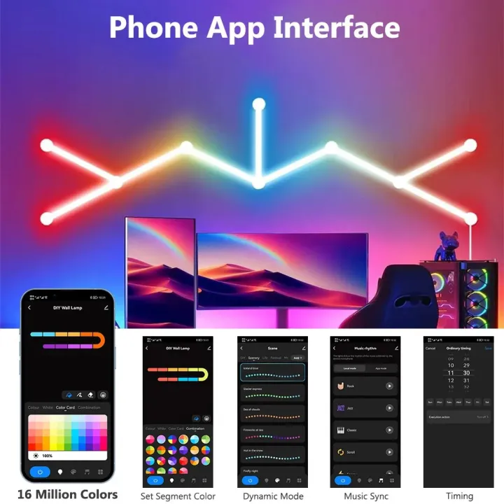 Smart RGB Wall Lamp IC Light Bar Bluetooth APP Connection For Music ...