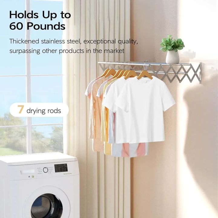 Steel Wall Mount Accordion Expandable Retractable Clothes Air Drying ...