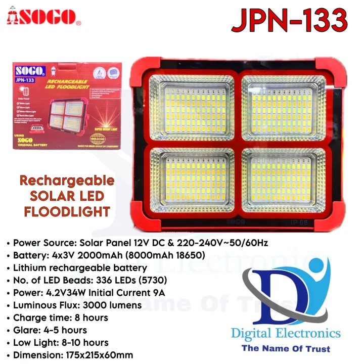 Sogo Rechargeable Solar LED Floodlight With Multiple Light Effects (JPN ...
