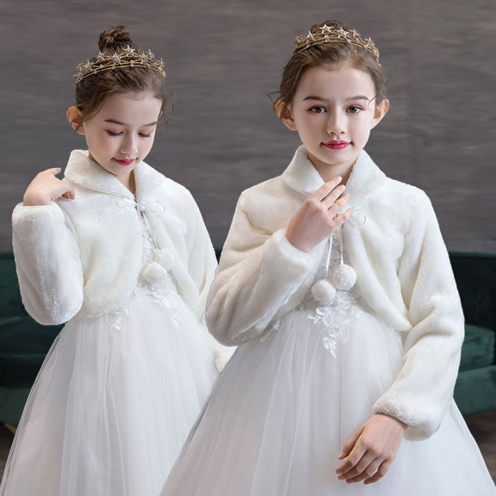 Girls Plush Jacket Princess White Warm Cape Children Wedding Birthday ...