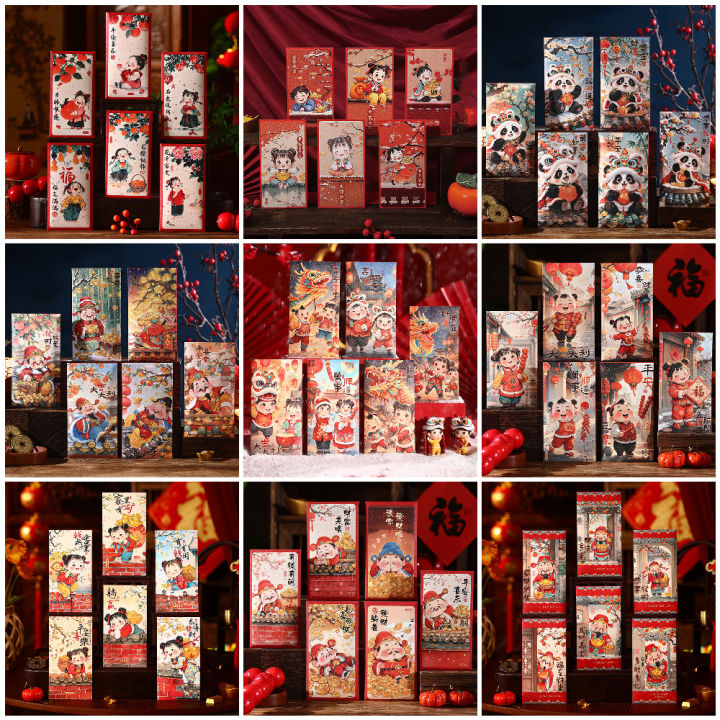 6-12pcs Red Envelopes 2025 Lunar New Year Red Packet Cartoon Panda Fuwa ...