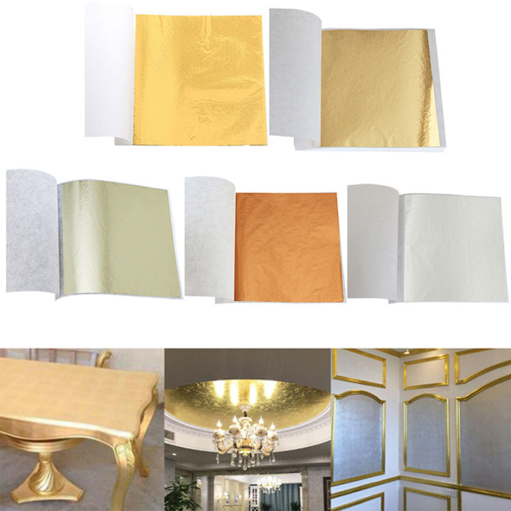 100 Sheets Pure 24K Gold Foil Leaf Anti-Aging Gilding For Food ...