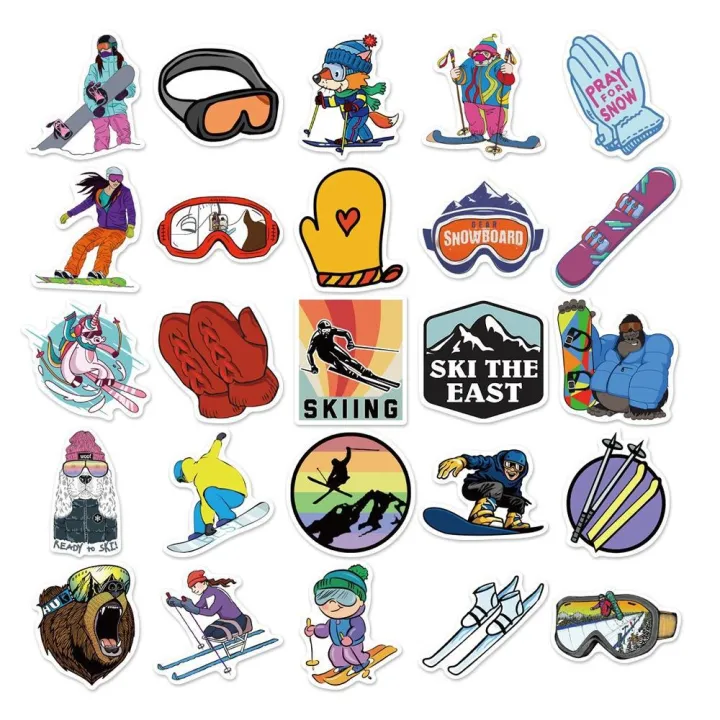 50PCS Skiing Stickers Winter Outdoor Sport Graffiti Cartoon Stickers ...