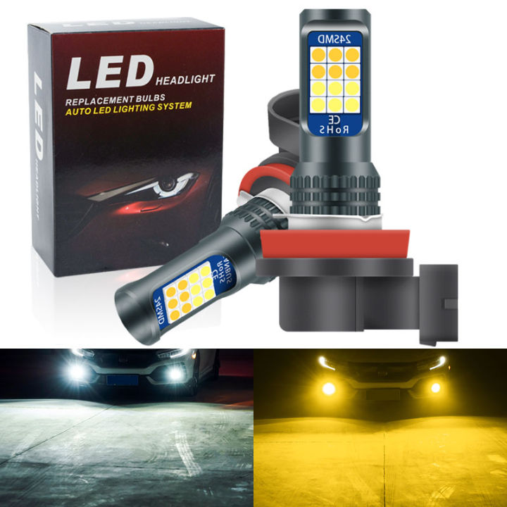 2 PCs Daul Color H7 H11 Led Fog Light 9005 HB4 3030 LED 24Smd 9006 HB4 ...