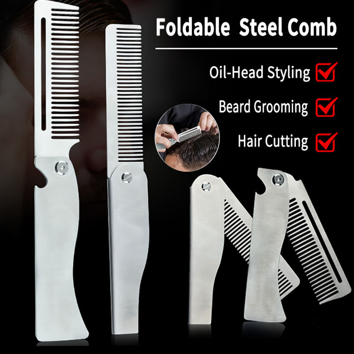New Type 1/2PCS Portable Steel Combs Folding Pocket Beard Comb For Men ...