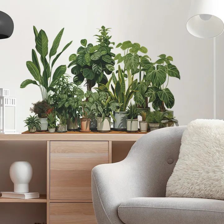 Tropical Greenery Potted Wall Stickers 3D Turtleback Leaf Decals For ...
