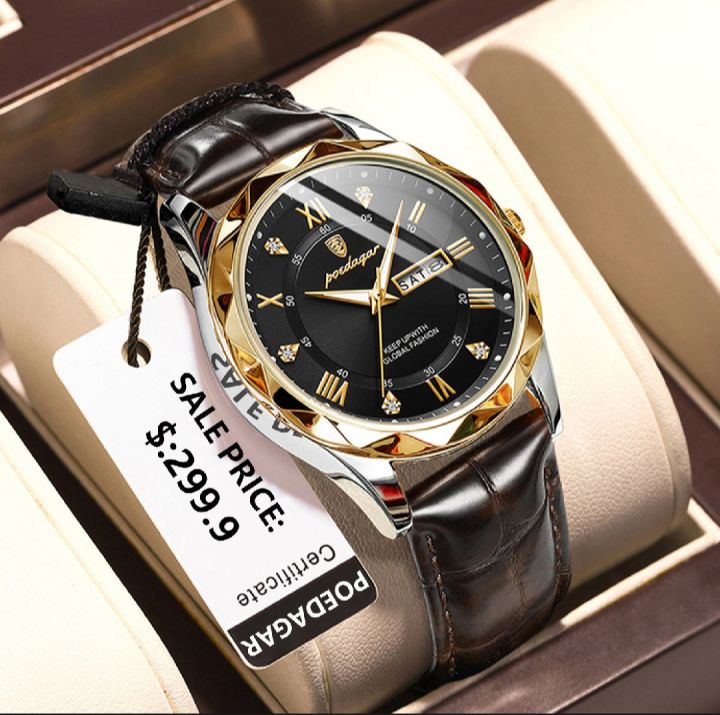 POEDAGAR 615B New Luxury Fashion Luminous Date Week Quartz Men's Watch ...
