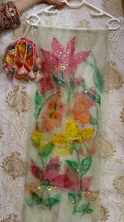 Hand painted and embellished dupatta and potli bag every Design ...